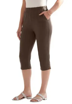 ROAMAN'S Soft Knit Relaxed Pull-on Capri Pant - Chocolate