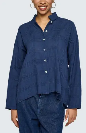 LUUKAA Serina Mandarin Collar Shirt - Navy