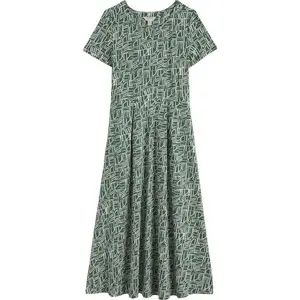 SEASALT CORNWALL Veronica Abstract Print Stretch Organic Cotton Midi Dress - Wall Lines Treetop