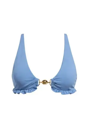 IVY SWIMWEAR Riva Bikini Top With Ruffle Trim And Gold Hardware - Blue