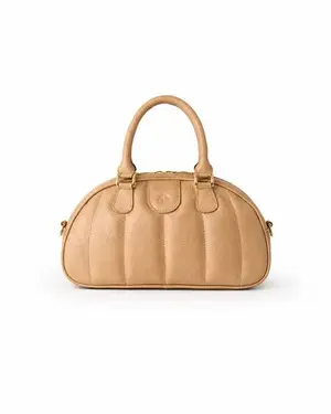 ROSZUAR Ameline Sculptural Italian Leather Top Handle Bag - Honey