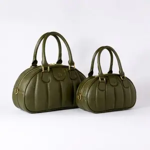 ROSZUAR Ameline Sculptural Italian Leather Top Handle Bag - Olive