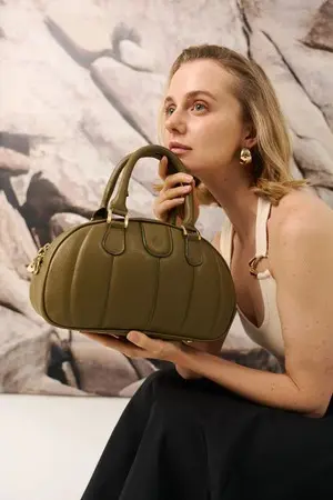 ROSZUAR Ameline Sculptural Italian Leather Top Handle Bag - Olive