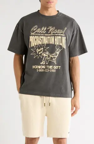 HONOR THE GIFT Procrastination Hotline Graphic Cotton T-shirt - Black