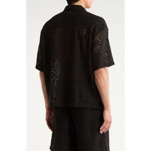 HONOR THE GIFT Pointelle Crochet Button-up Camp Shirt - Black