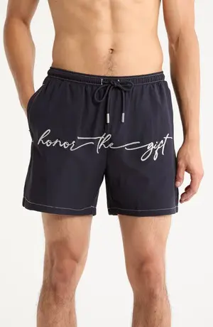HONOR THE GIFT Hybrid Cursive 5-inch Swim Trunks