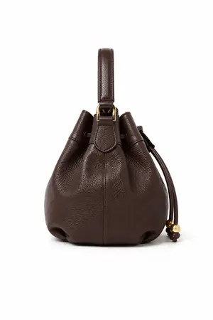 ROSZUAR Bucket Bag With Drawstring And Gold-tone Hardware - Chocolate