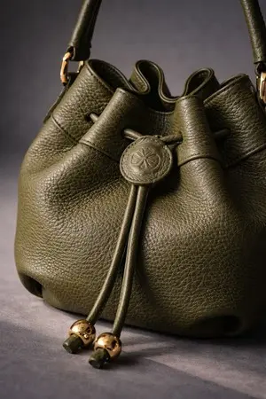 ROSZUAR Bucket Bag With Drawstring And Gold-tone Hardware - Olive