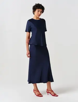 GHOST LONDON Ria Short Sleeve Satin Top - Navy