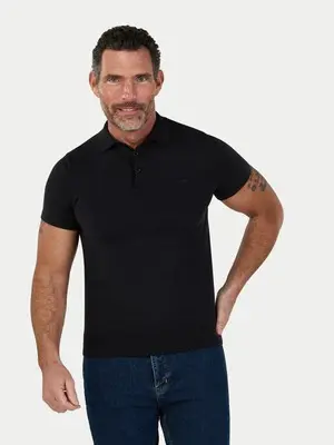 RAGING BULL Short Sleeve Knitted Polo Shirt - Black