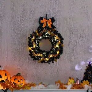 MR. HALLOWEEN 17 In. Retro C9 Bulb Wreathblack And Orange