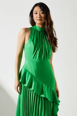 Coast Sleeveless High Neck Ruffle Detail Maxi Dress - Green
