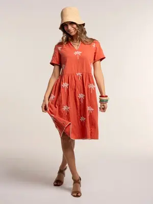 BRAKEBURN Sol Embroidered Midi Dress - Rust