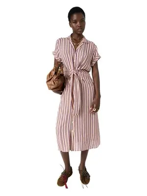 Gerard Darel Striped Button-front Midi Shirt Dress