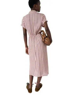 Gerard Darel Striped Button-front Midi Shirt Dress