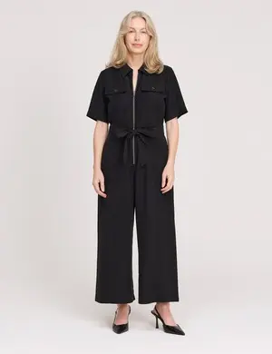 FINERY LONDON Marie Wide Leg Cropped Jumpsuit - Black