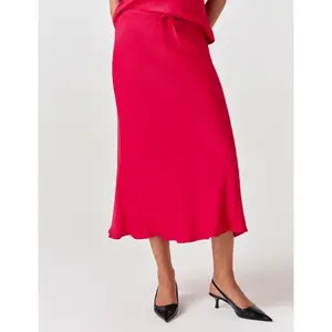 GHOST LONDON Dahlia Picot Trim Satin Midi Skirt - Red