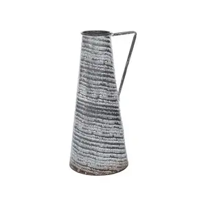 FORESIDE HOME AND GARDEN Distressed Whitewashed Patterned Metal Decorative Vase - Gray