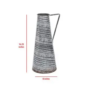 FORESIDE HOME AND GARDEN Distressed Whitewashed Patterned Metal Decorative Vase