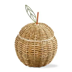 TAG Apple Lidded Basket Natural Seagrass Summer - Brown