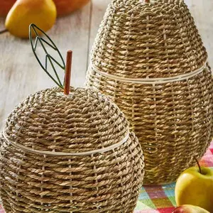 TAG Apple Lidded Basket Natural Seagrass Summer