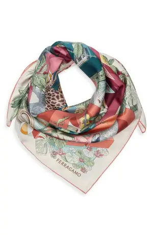 FERRAGAMO Jungle Party Silk Foulard Square Scarf - Rust/petrolio