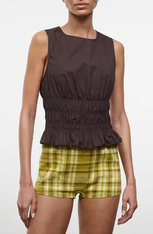 Staud STAUD Culver Smocked Sleeveless Top Earth