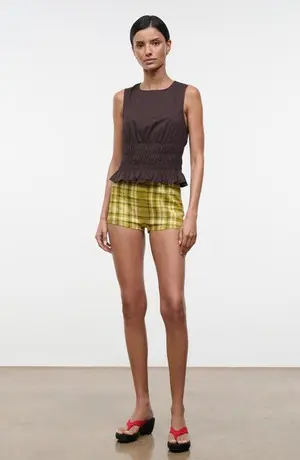 Staud Culver Smocked Sleeveless Top - Earth
