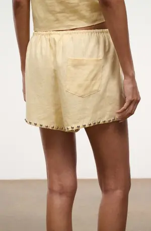 Staud Studded Linen Drawstring Shorts - Butter Studs