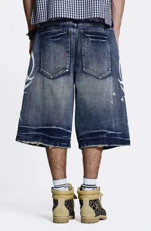 JADED LONDON Blade Colossus Crop Wide Leg Denim Shorts