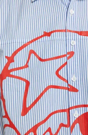 JADED LONDON Poster Stripe Short Sleeve Graphic Button-up Shirt