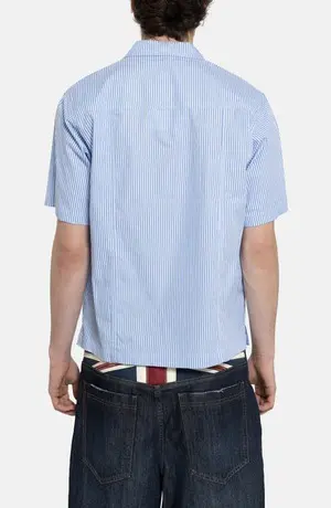 JADED LONDON Poster Stripe Short Sleeve Graphic Button-up Shirt