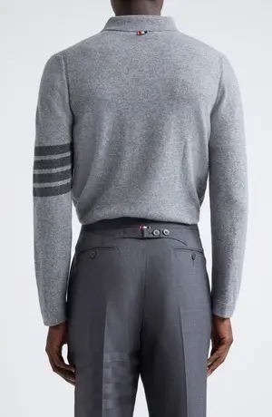 Thom Browne 4-bar Cashmere Polo Cardigan - Light Grey