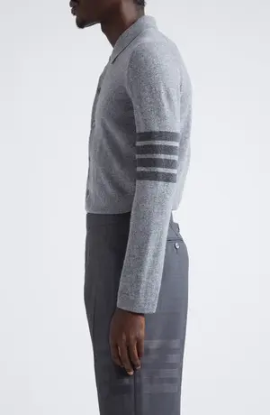 Thom Browne 4-bar Cashmere Polo Cardigan - Light Grey