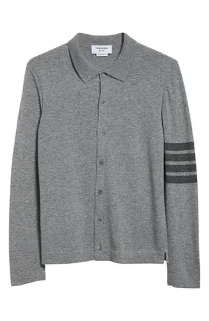 Thom Browne 4-bar Cashmere Polo Cardigan - Light Grey