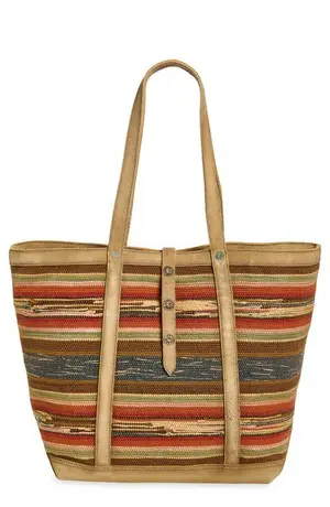 Double Rl Suede Trim Jacquard Tote Bag - Multi/beige