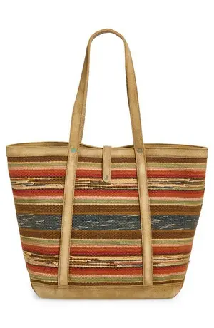Double Rl Suede Trim Jacquard Tote Bag