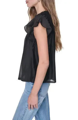 Dkny Studded Pintuck Top - Black