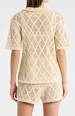Elan Sheer Open Stitch Cover-up Button-up Shirt