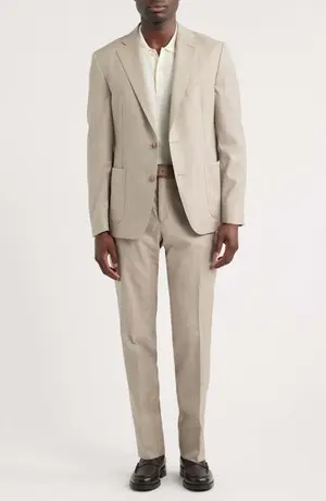 Vince Icon Relaxed Fit Slub Wool & Linen Blend Suit - Tan