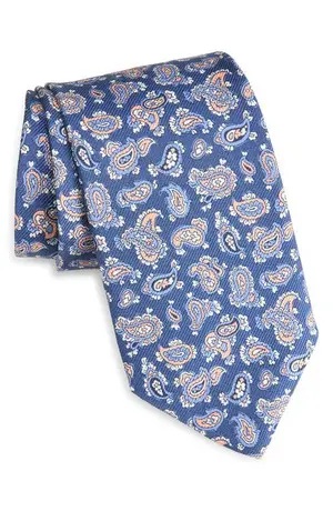 David Donahue Paisley Print Silk Tie - Navy