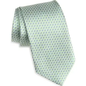 David Donahue Geometric Jacquard Silk Neck Tie - Green