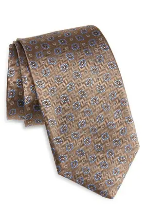 David Donahue Geometric Jacquard Silk Herringbone Neck Tie - Chocolate