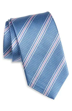 David Donahue Silk Jacquard Stripe Neck Tie - Navy