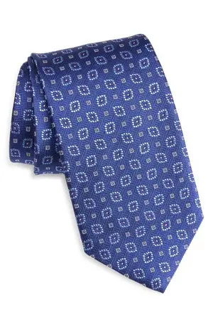 David Donahue Geometric Jacquard Silk Herringbone Tie - Navy