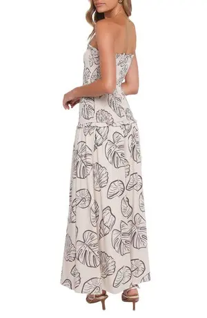 PETAL & PUP Parkway Seashell & Palm Print Smocked Strapless Maxi Dress