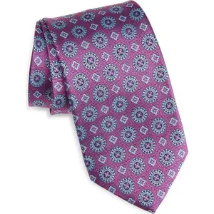 David Donahue Silk Jacquard Medallion Neck Tie - Berry