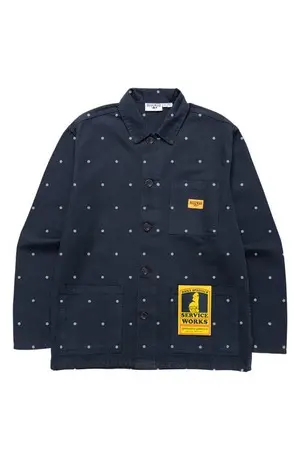 SERVICE WORKS Polka Dot Cotton Canvas Chore Coat - Navy