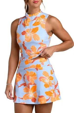 La Blanca Outline Floral Half Zip Performance Tank