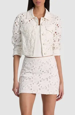 Alice + Olivia Chloe Eyelet Embroidered Denim Jacket - Off White